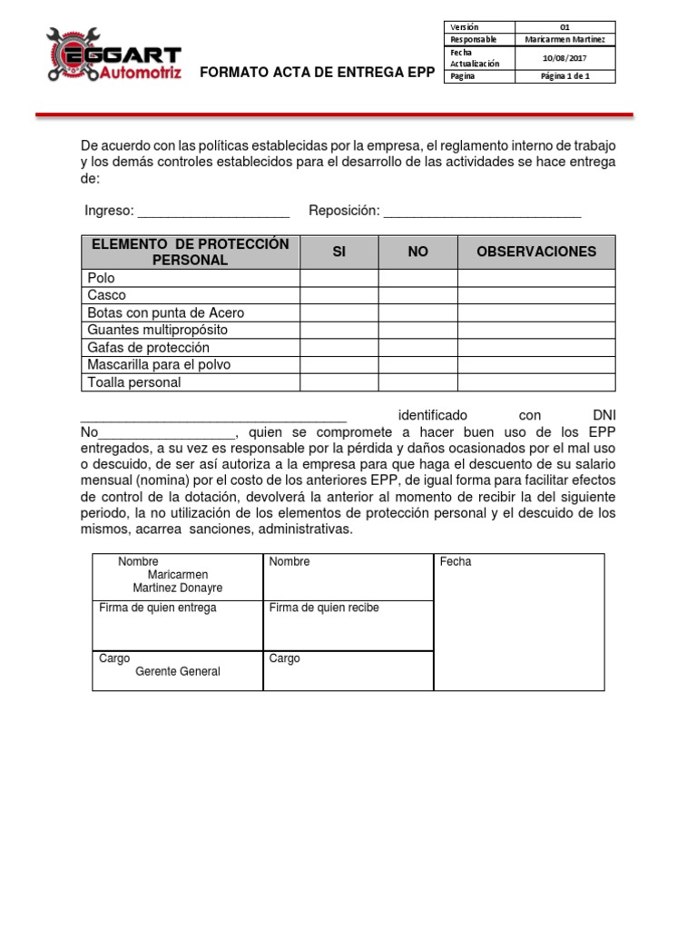 Acta de Entrega EPP | PDF