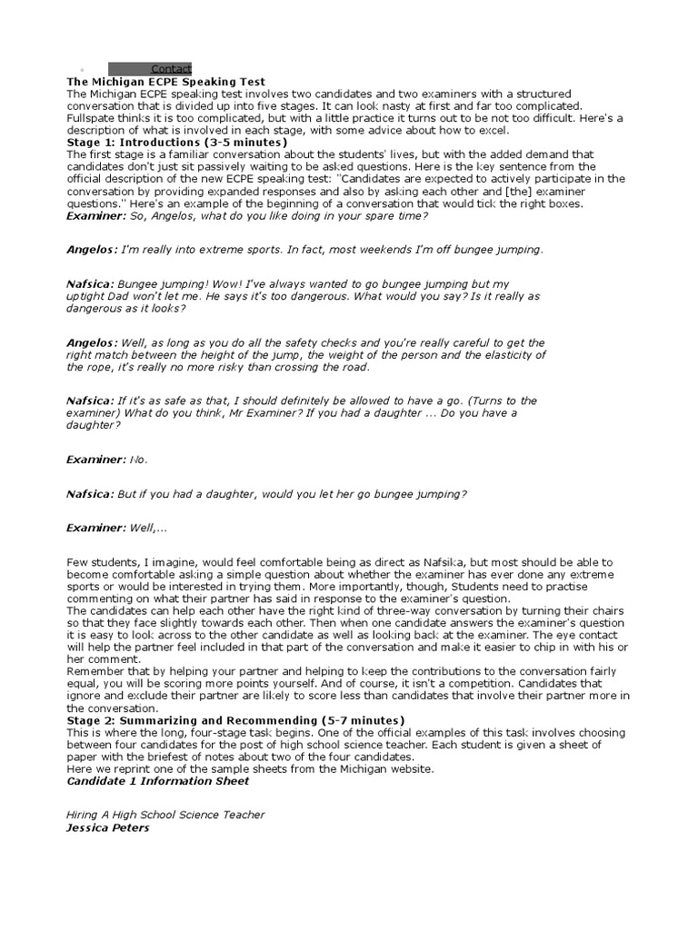 The Michigan ECPE Speaking Test | PDF | Essays | Test (Assessment)