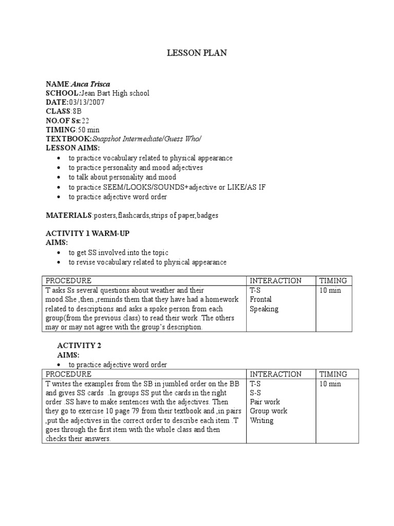 Lesson Plan | PDF | Linguistics | Cognitive Science