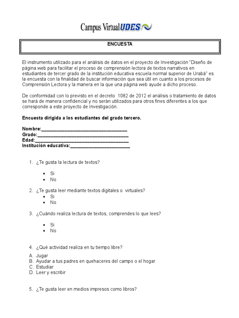 Encuesta Revisada | PDF | Comprensión lectora | Lectura (proceso)