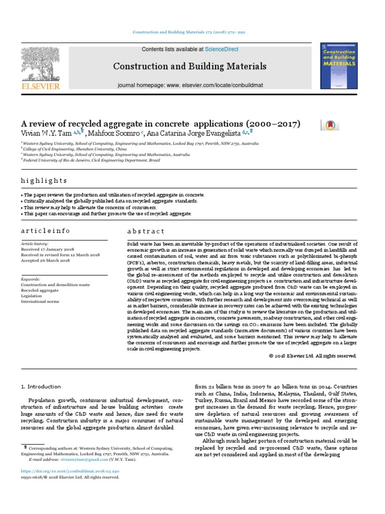 10 1016@j Conbuildmat 2018 03 240 | PDF | Recycling | Construction Aggregate