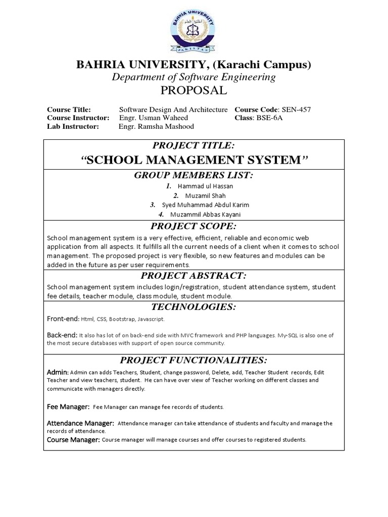 "School Management System": Proposal | PDF