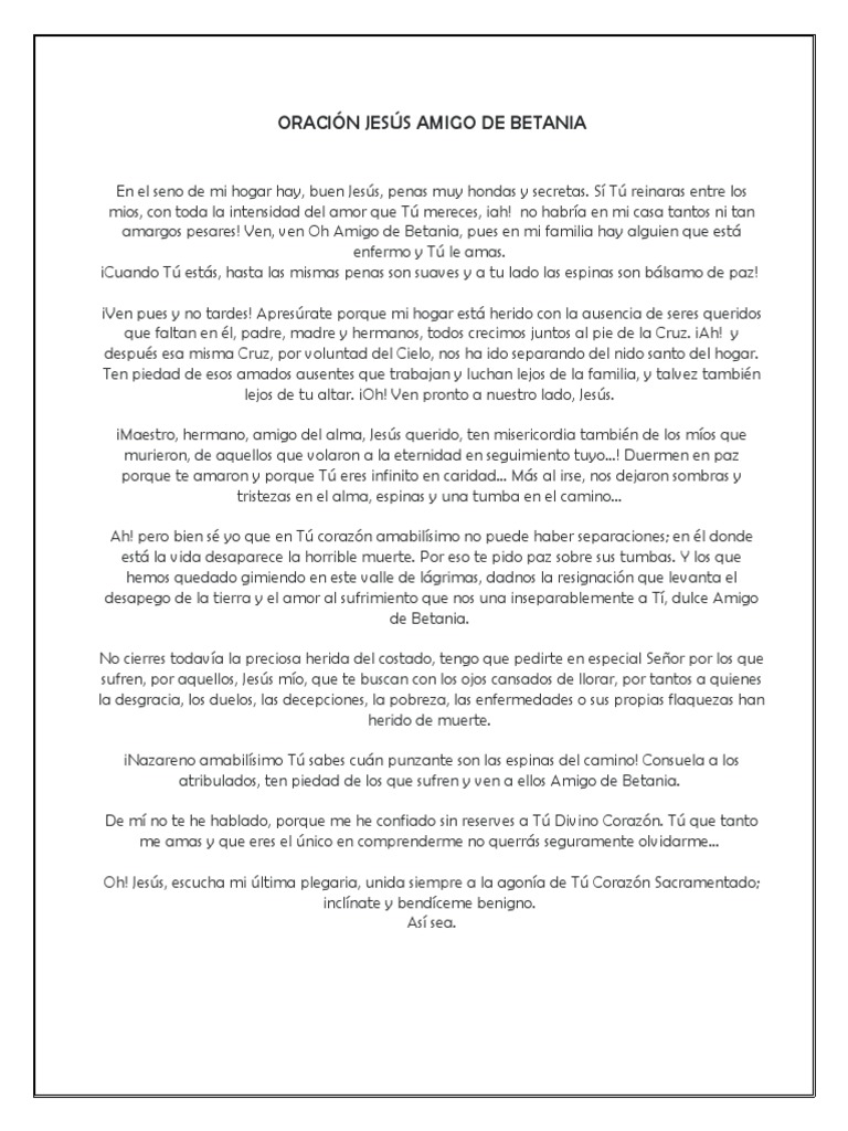 Oración Jesús Amigo de Betania | Oración | Jesús