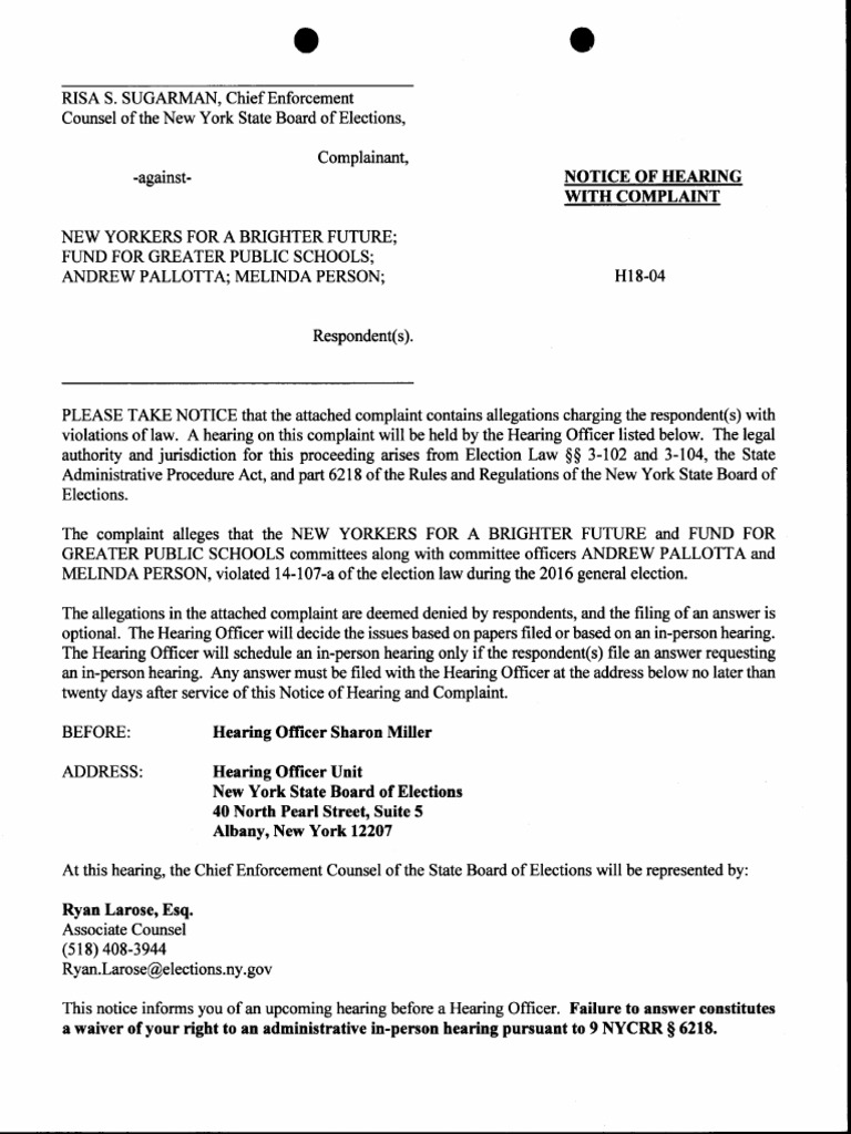 New Yorkers For Brighter Future Et Al Complaint PDF | PDF