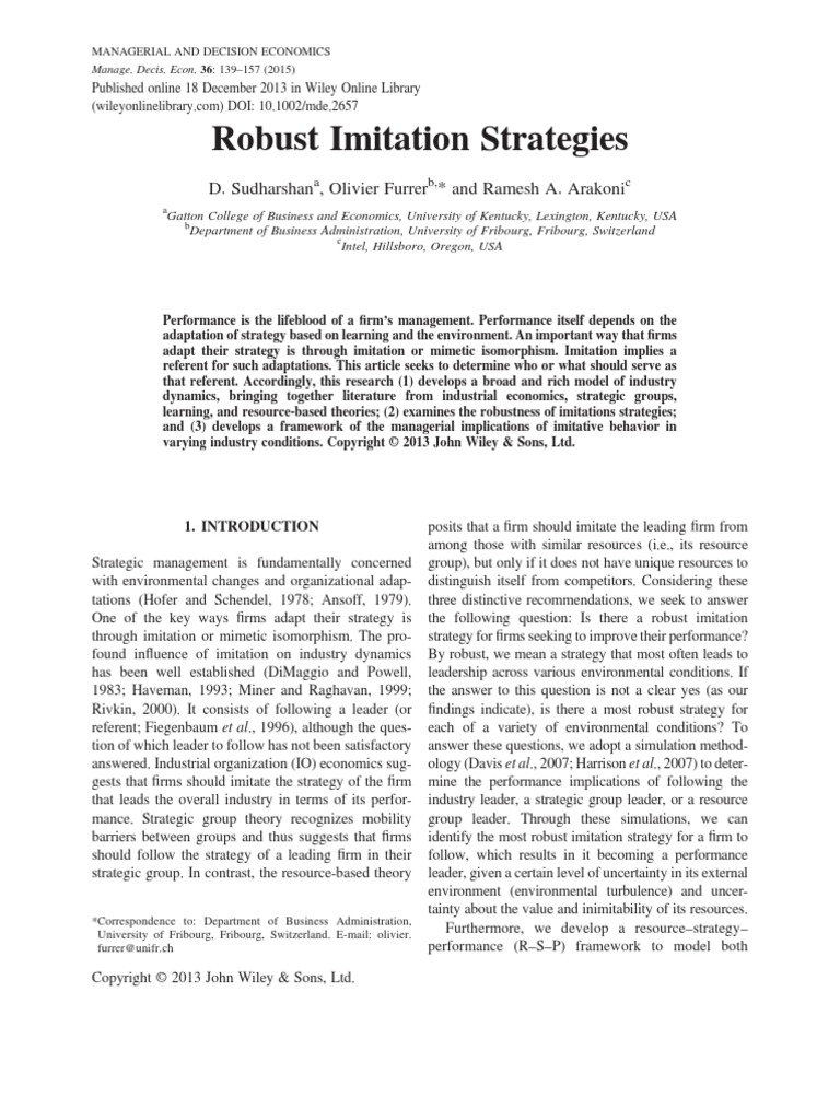 Robust Imitation Strategies | PDF | Strategic Management | Mathematical ...