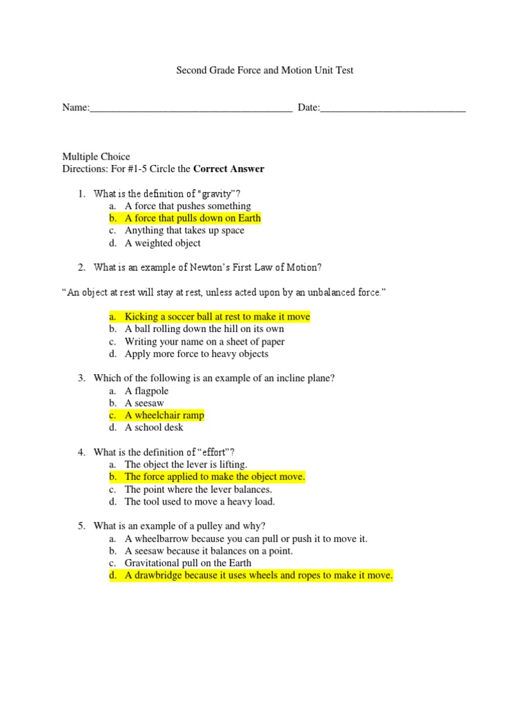 Unit Test Answer Key | Download Free PDF | Lever | Force