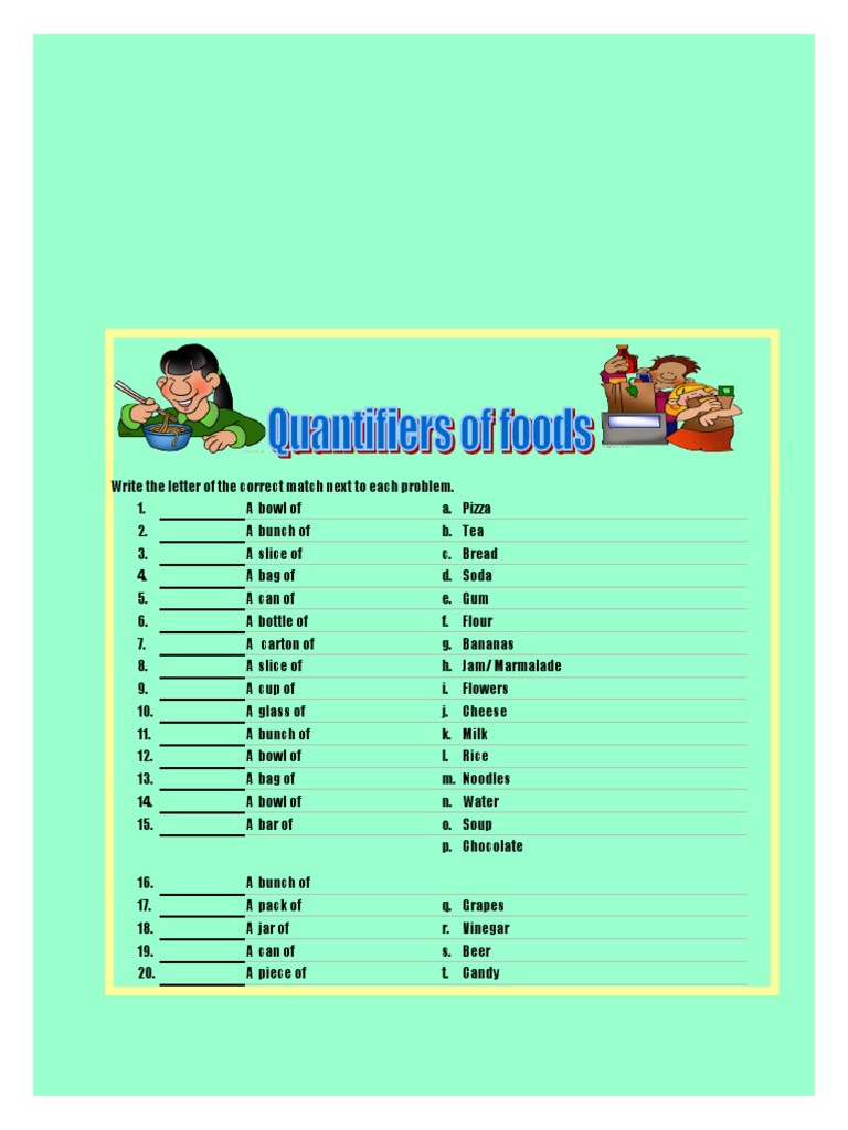 Quantifiers of Food and Drinks Fun Activities Games Icebreakers ...