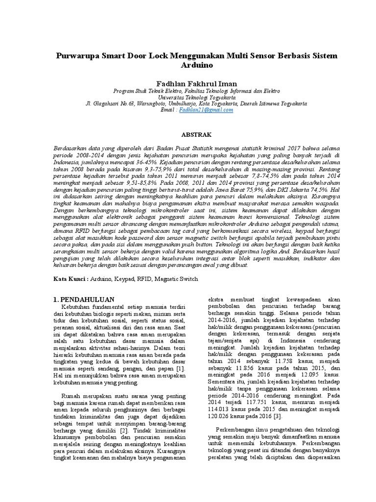 Purwarupa Smart Door Lock Menggunakan Multi Sensor Berbasis Sistem ...