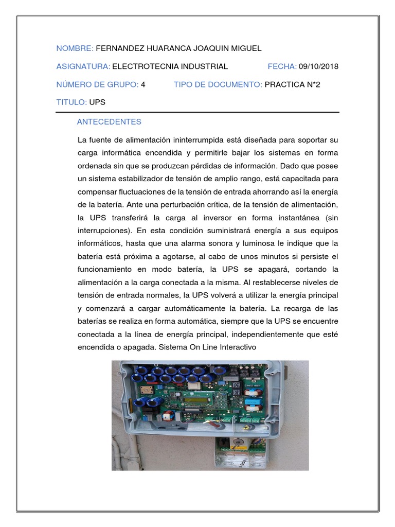 Definición y Funcionamiento de UPS | PDF | Transformador | Cargador de ...