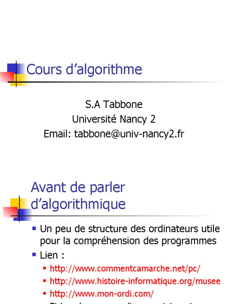 Cours Algo1 | PDF | Entrée/Sortie | Mémoire (informatique)