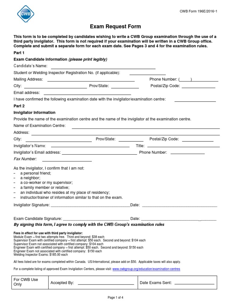 0196E - Exam Request Form PDF | PDF | Welding | Construction