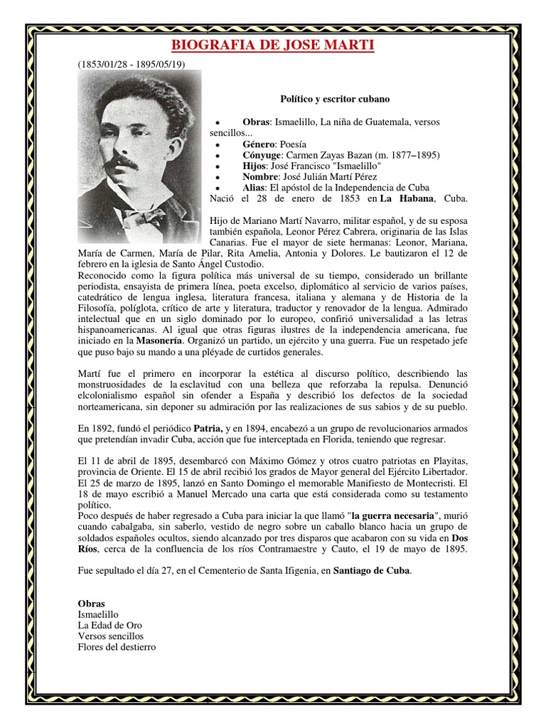 Biografía de José Marti | PDF | Cuba | Poesía