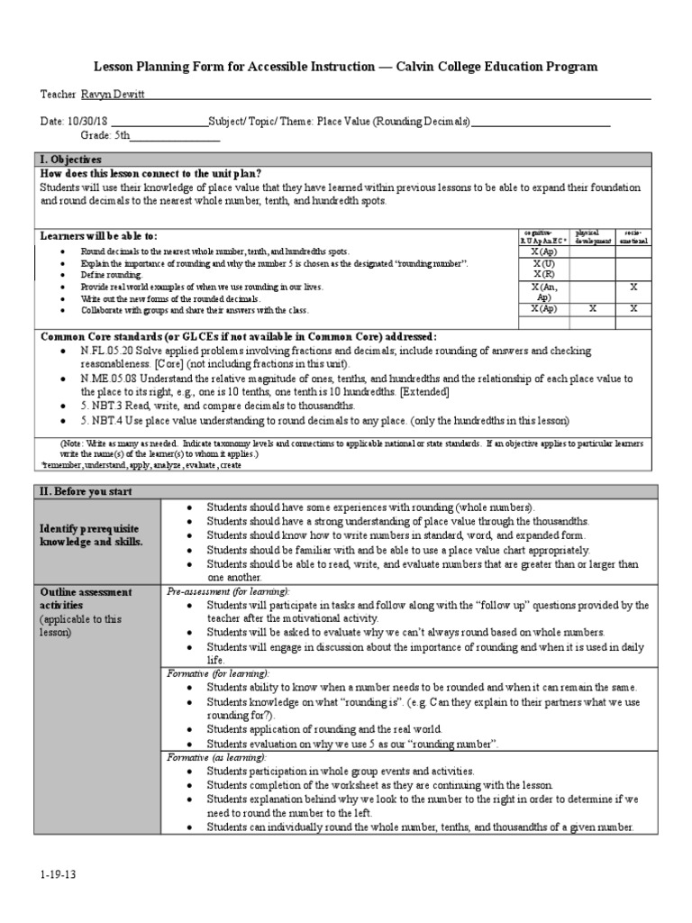 Lesson 4 Unit Plan | PDF | Applied Psychology | Cognition