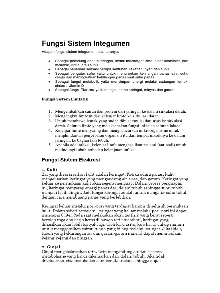 Fungsi Sistem Integumen | PDF