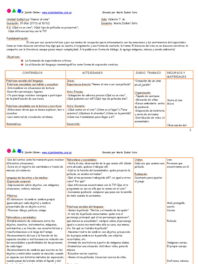 Ma Isabel Soto - Unidad Didáctica Vamos Al Cine | PDF | Lectura ...