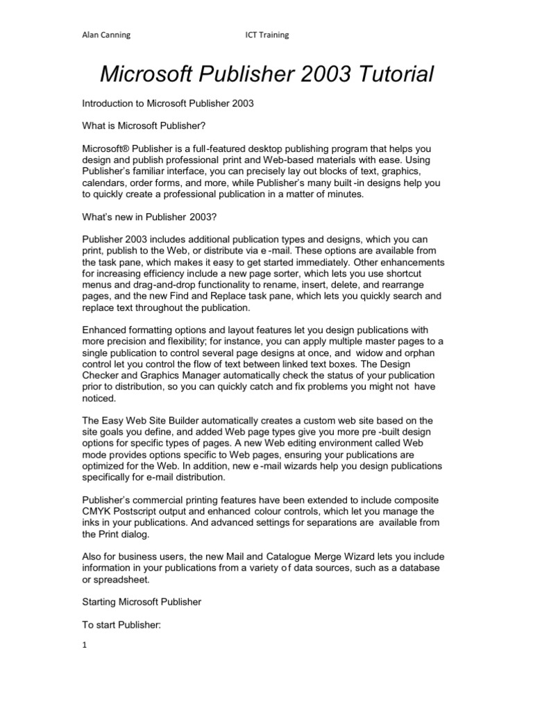 Microsoft Publisher 2003 Tutorial | Download Free PDF | Microsoft Word ...