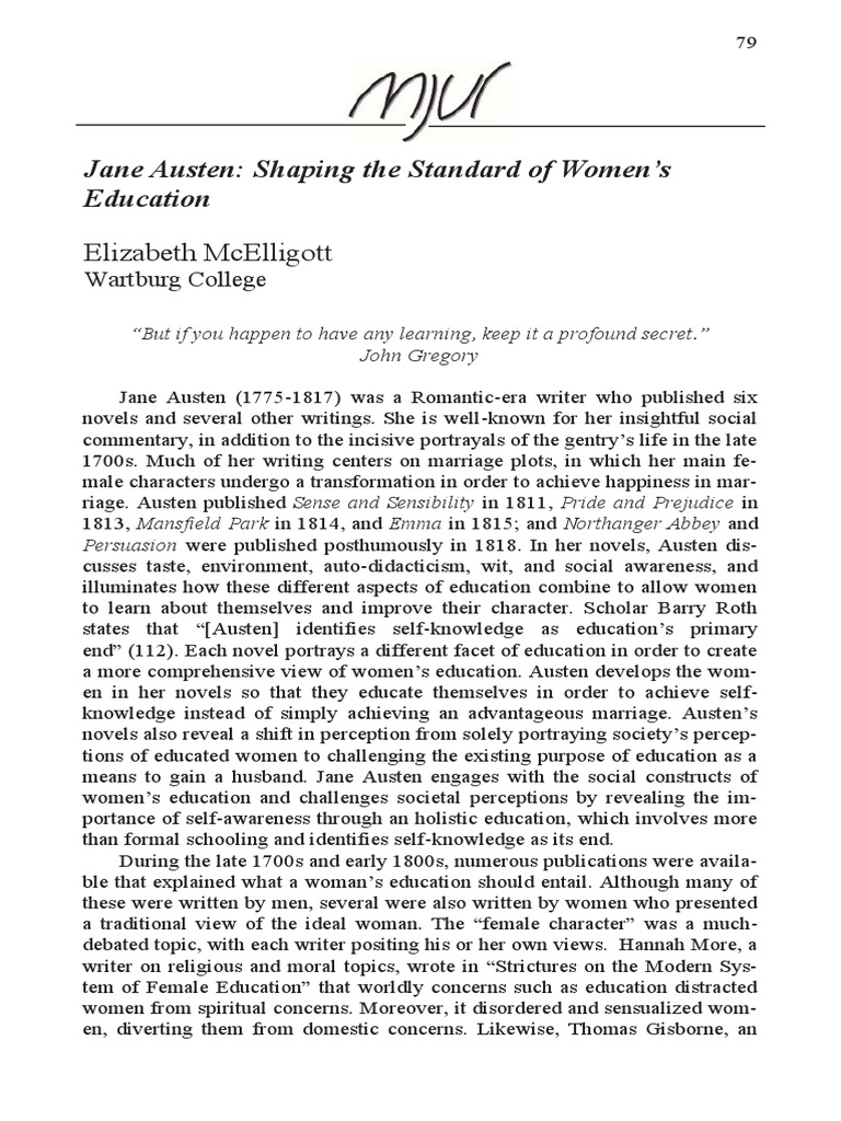 Jane Austen Shaping The Standard of Womens Education | PDF | Emma ...