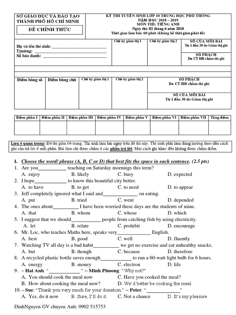 HSG tiếng anh 10 | PDF