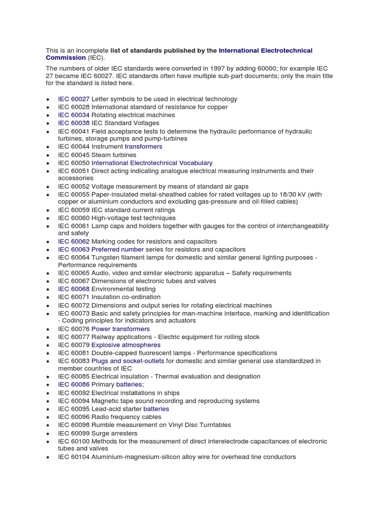 IEC Standards List Overview | PDF | Insulator (Electricity) | Coaxial Cable