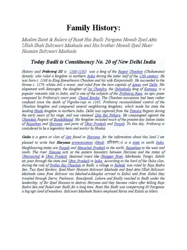 History of Badli and Gulia Clan | PDF | South Asia