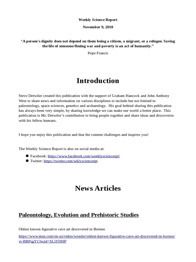 Weekly Science Report 9th Nov 2018 | PDF | Archaeology | Influenza