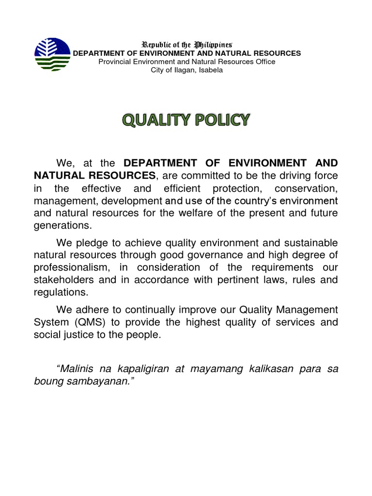 Denr Quality Policy | PDF | Environmental Social Science | Natural ...