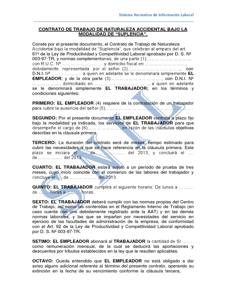 Contrato de Trabajo Accidental Suplencia | PDF | Derecho laboral | Información del gobierno