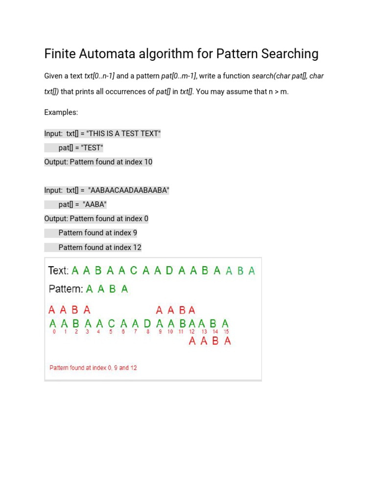 Finite Automata Algorithm For Efficient Pattern Searching Pdf String Computer Science 1402