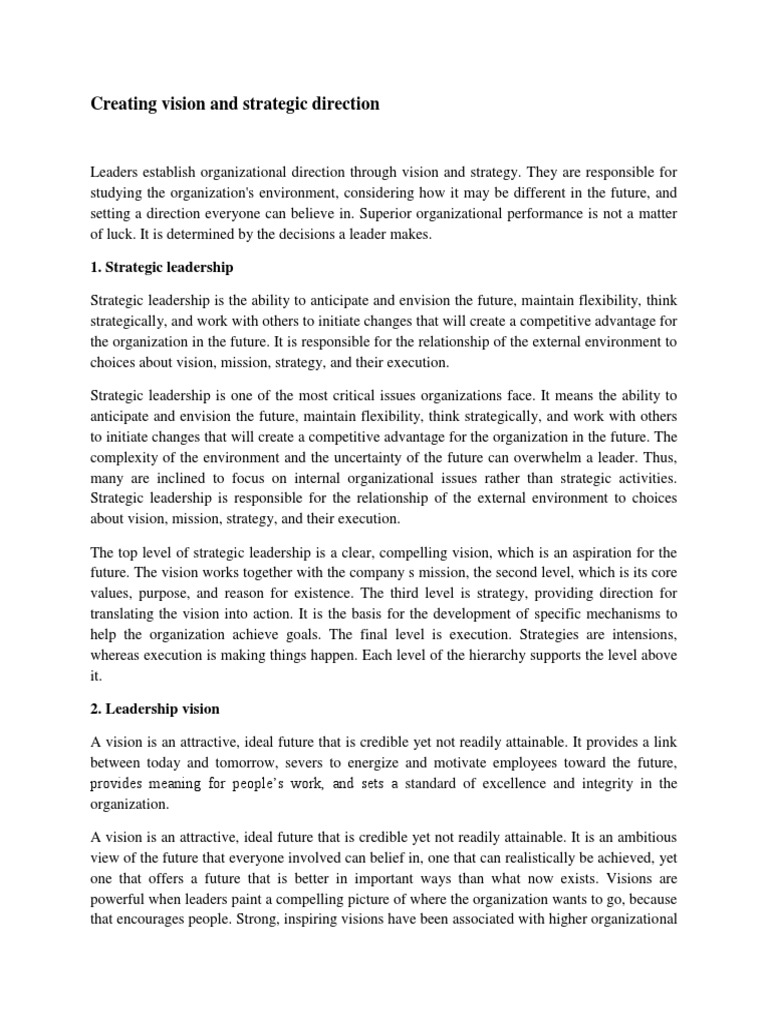 Creating Vision and Strategic Direction | PDF | Strategic Management ...