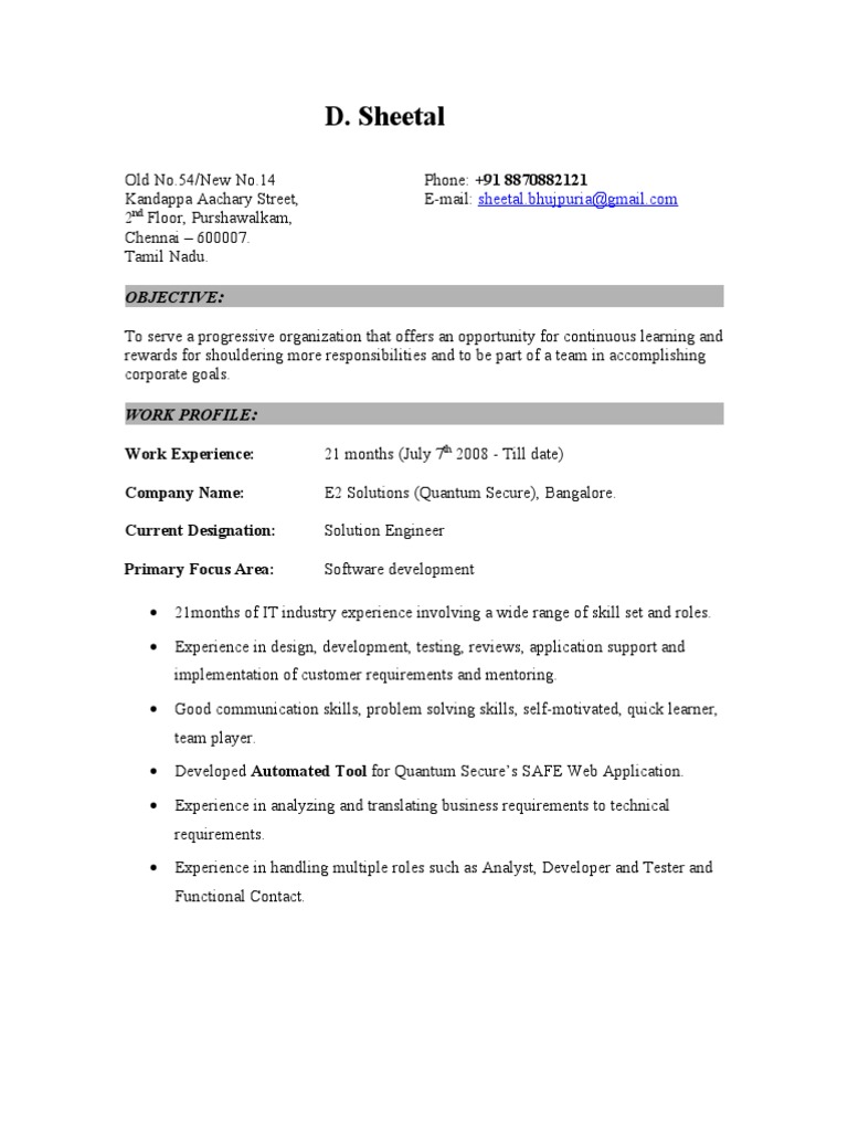 Sheetal Resume | Programmer | Microsoft Access