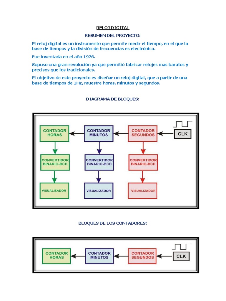 Diagrama y Funcionamiento del Reloj Digital | PDF