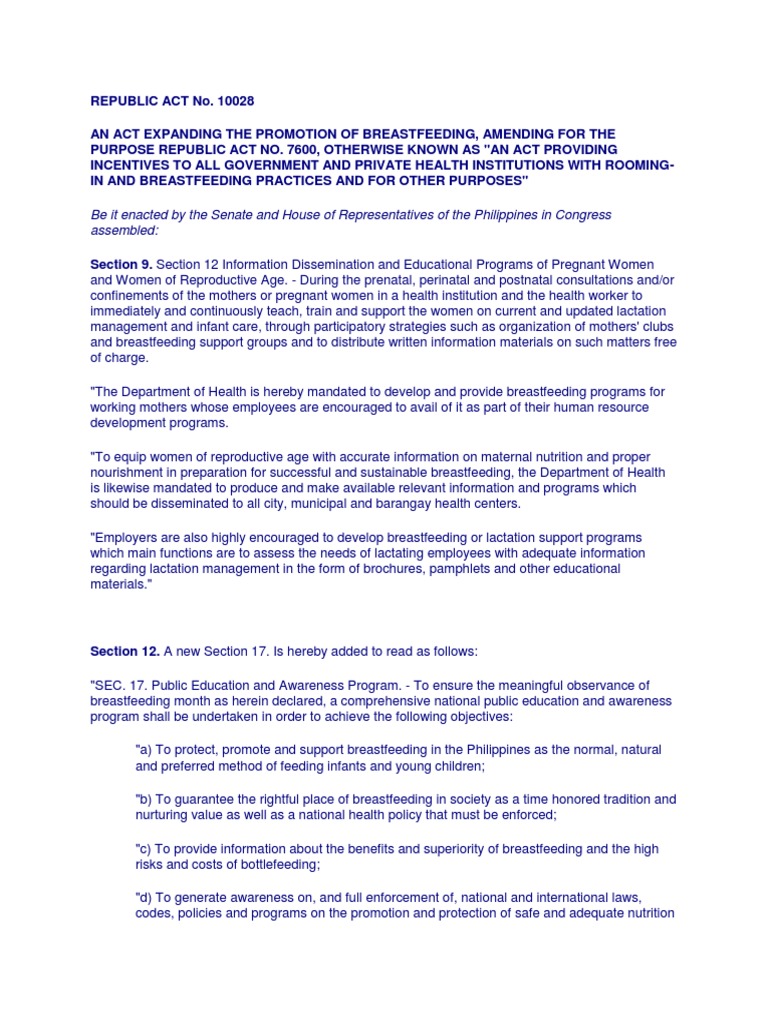 Ra 10028 | PDF | Breastfeeding | Public Sphere