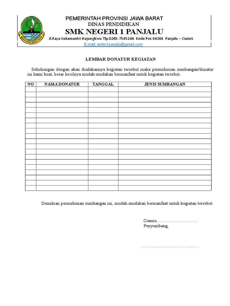 Lembar Donatur Kegiatan SMK Negeri 1 | PDF | Karier & Perkembangan ...
