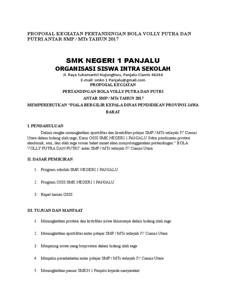 Proposal Kegiatan Pertandingan Bola Volly | PDF