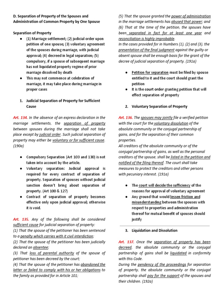 Separation of Property | PDF | Marriage | Liquidation