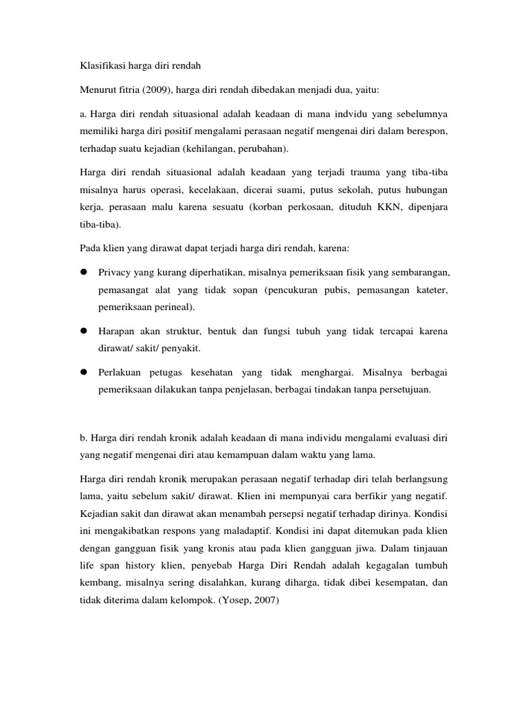 Klasifikasi Harga Diri Rendah | PDF