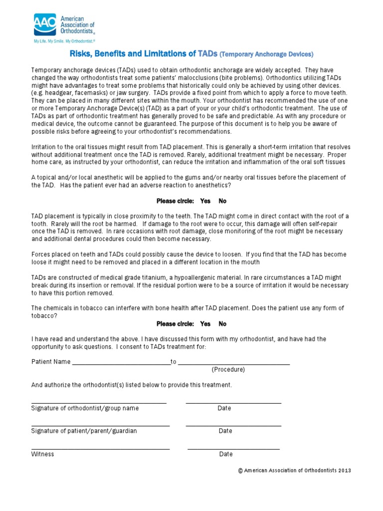 TADs InformedConsent | PDF | Orthodontics | Medicine