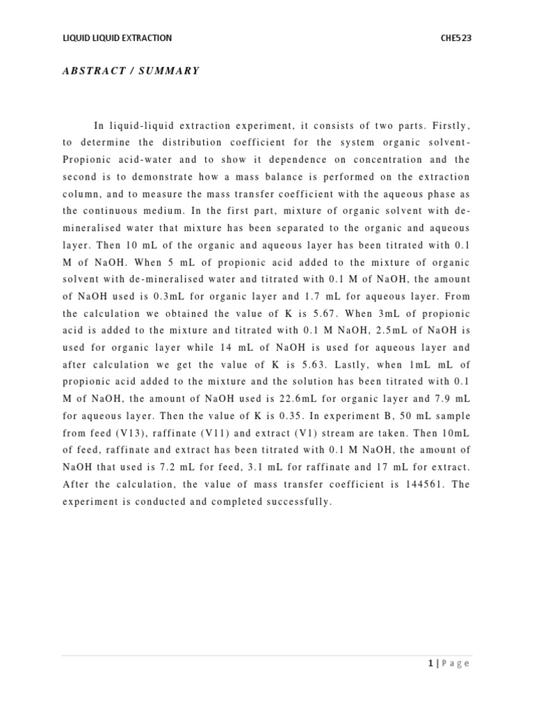 Liquid Liquid Extraction Experiment | PDF | Solubility | Solution