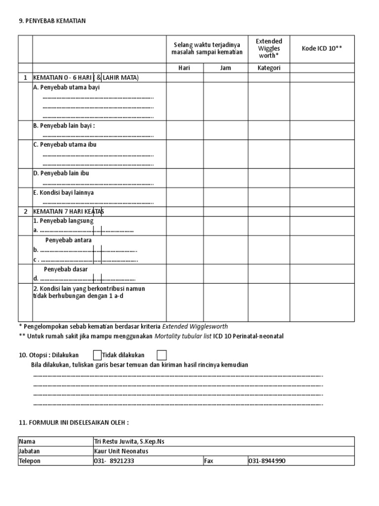 Form Kematian Perinatal | PDF