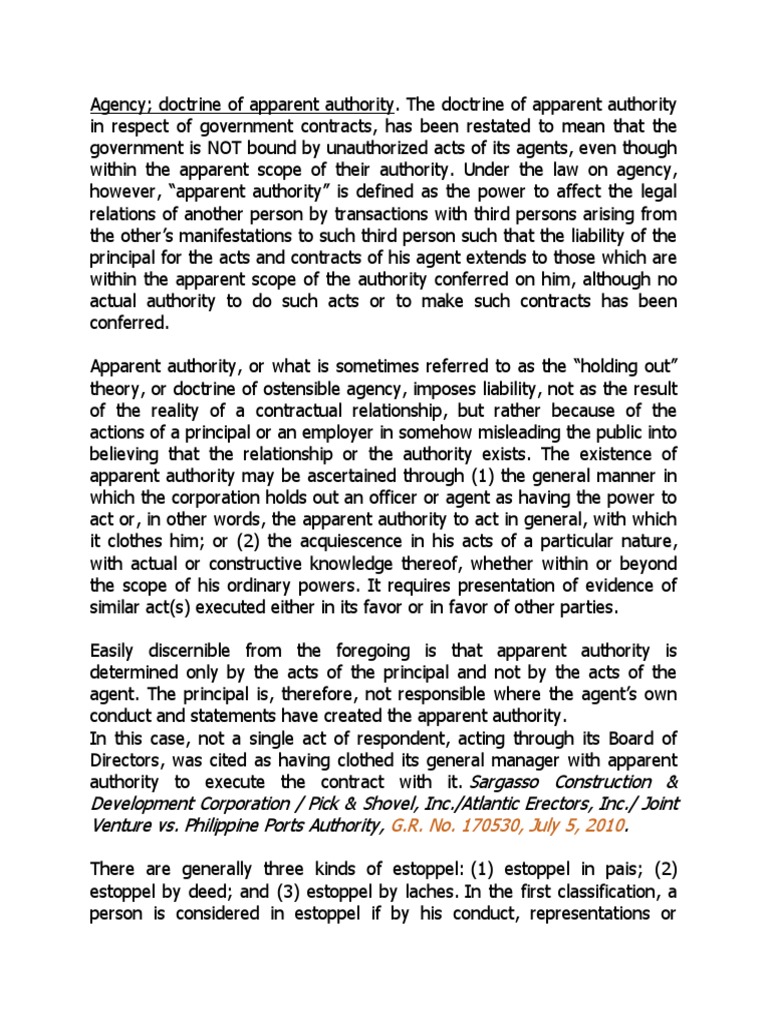 Doctrine of Apparent Authority | Download Free PDF | Law Of Agency ...