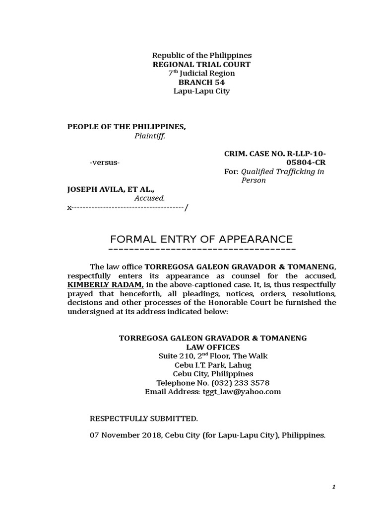 PPL v. Avila, Et Al - Formal Entry of Appearance | PDF | Public Sphere ...