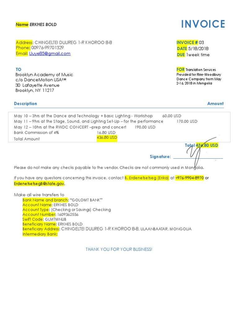 Invoice DMUSA Translator Uuye | PDF