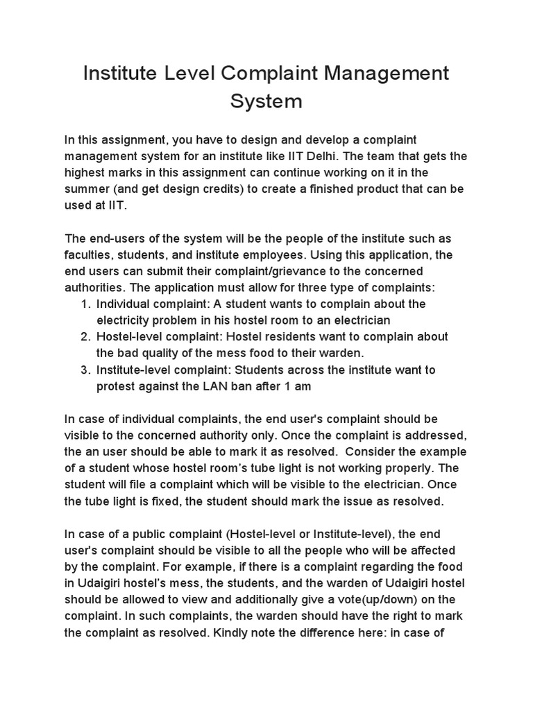 Institute Level Complaint Management System | PDF | Modular Programming ...