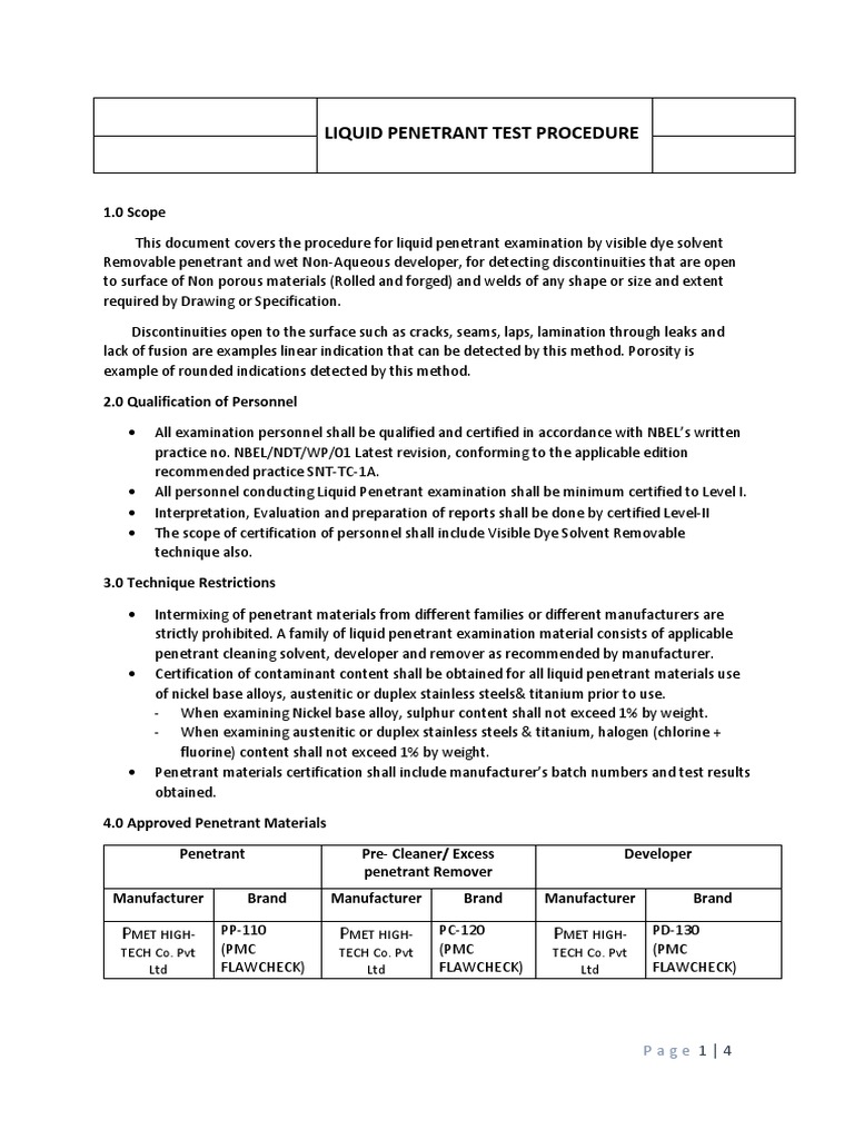 Procedure For LPT Test | PDF | Materials Science | Materials