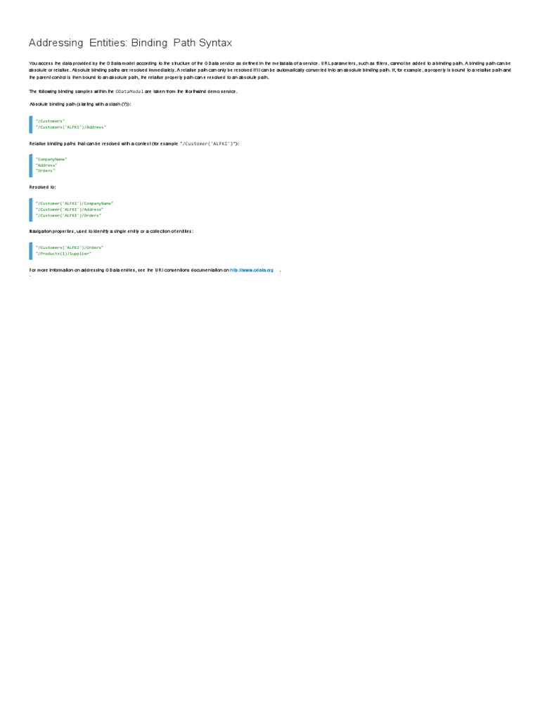 Odata - Addressing Entities Binding Path Syntax | PDF