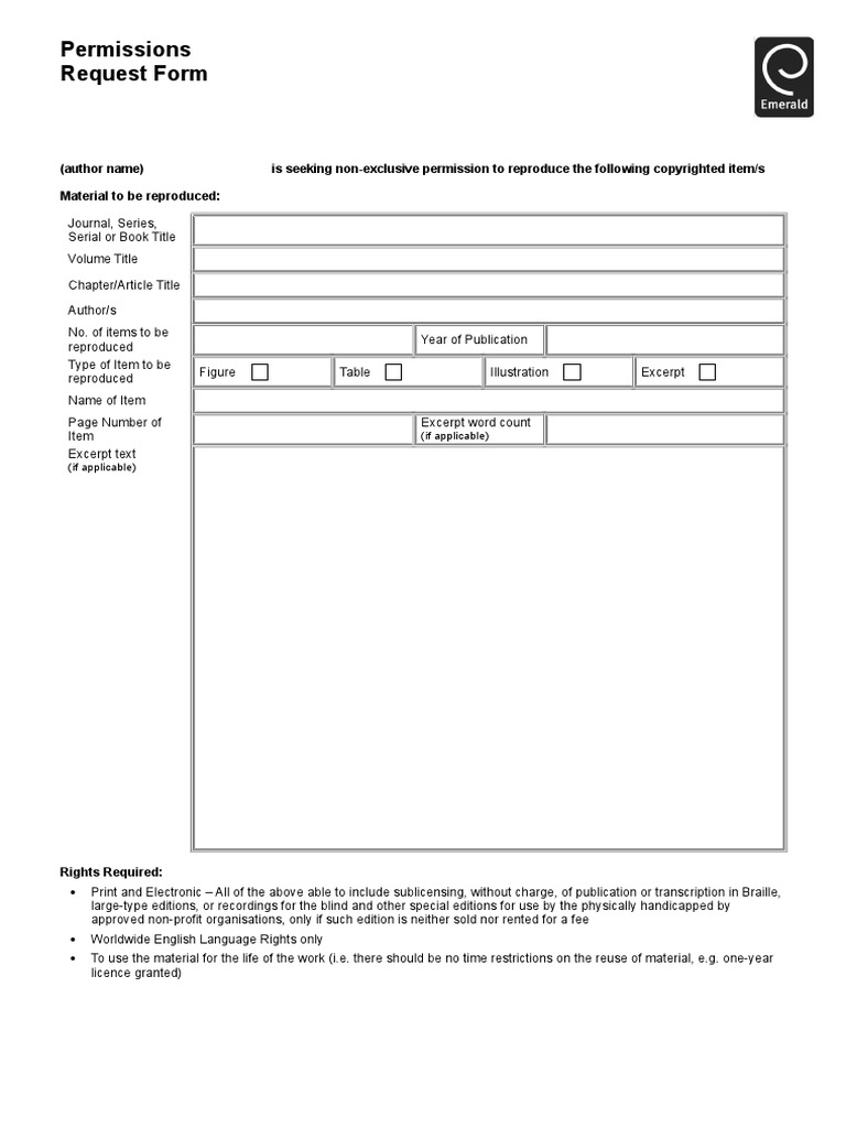 Permissions Request Form: Material To Be Reproduced | PDF | Publishing ...