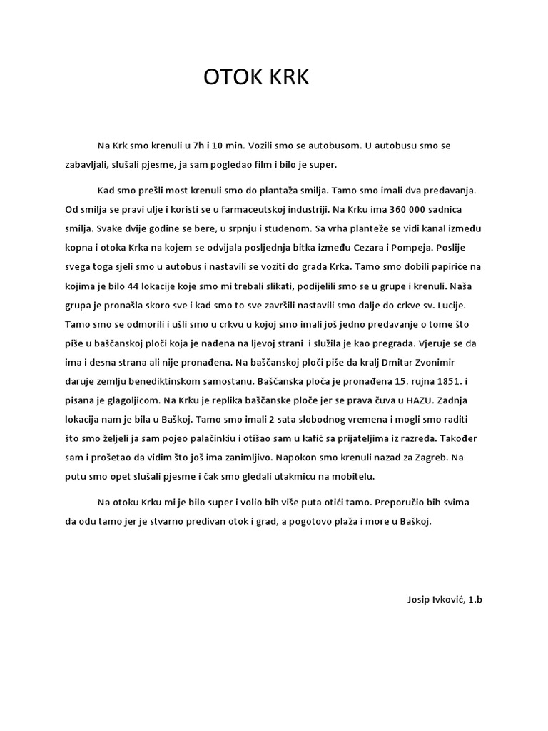 Otok KRK Sastavak o Izletu | PDF