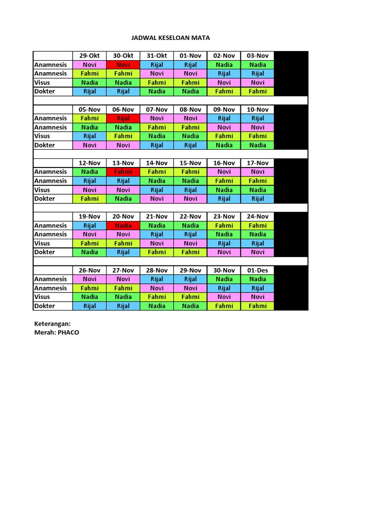 Contoh Jadwal Rolling Poli Mata | PDF