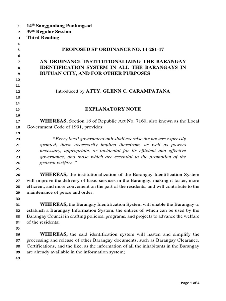 Barangay ID System Ordinance | PDF | Identity Document | Government And ...