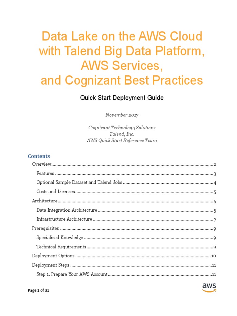 Data Lake On The Aws Cloud With Talend Big Data Platform | PDF | Amazon ...